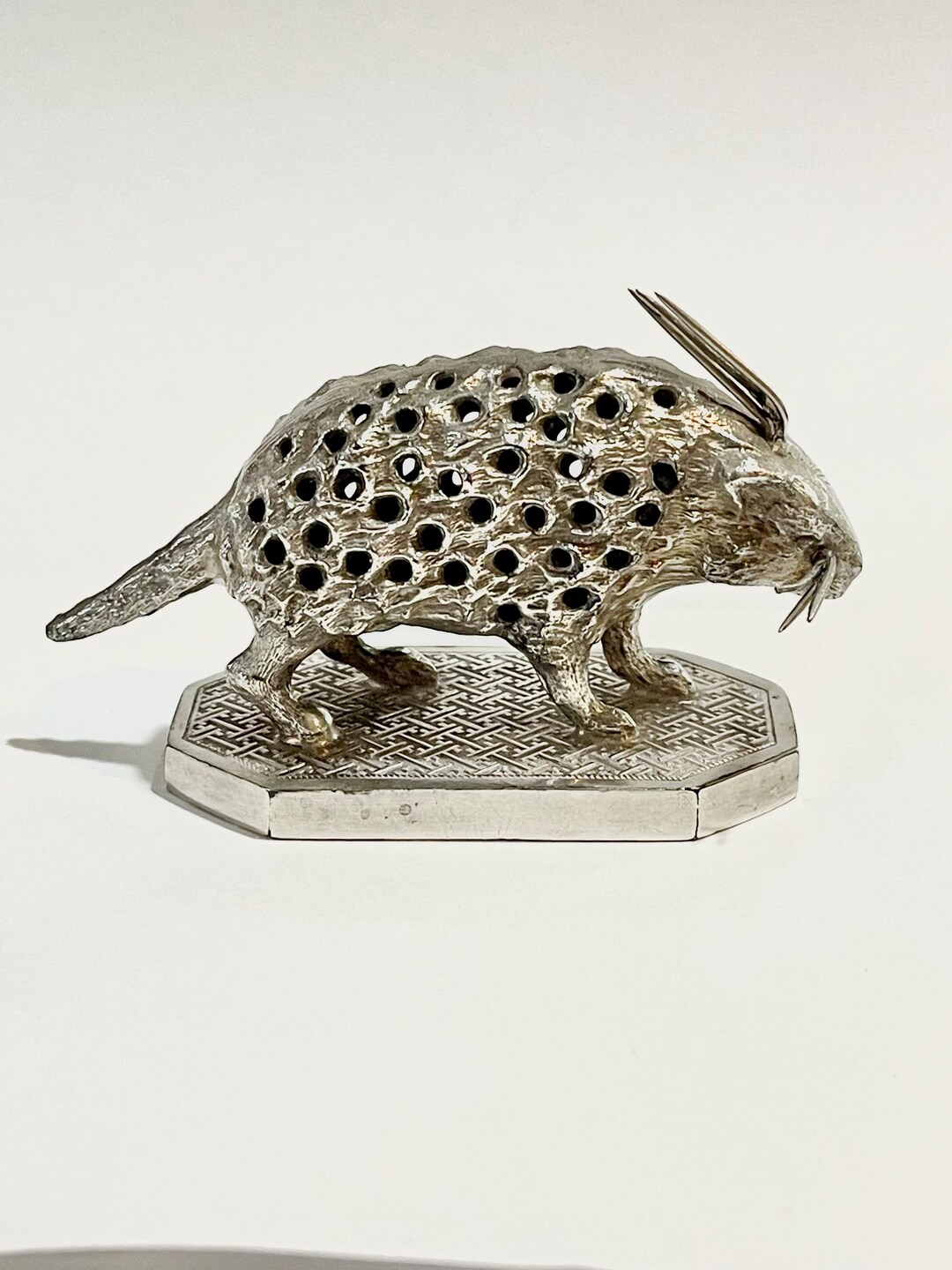 Silver Toothpick Holder, Hair Pin Holder, Silver Plate Porcupine ...