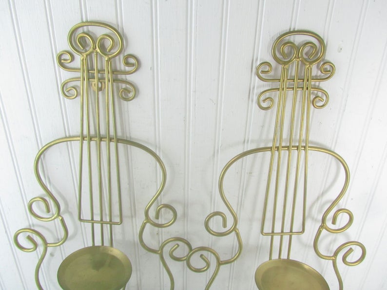 SHABBY CHIC DECOR, Metal Guitar Candle Holder, Rustic Candle Holder ...