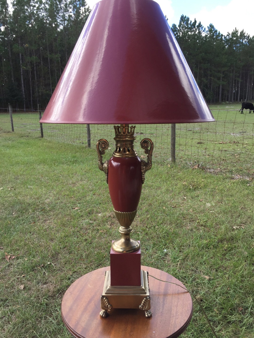 Vintage Lamp, Brass Lamp, Red Table Lamp, Large Lamp, Lions, Ginger Jar ...