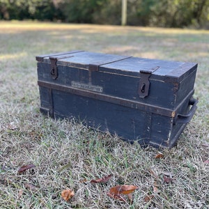 Vintage Carpenters Box, Black Toolbox, Metal Straps, Industrial Box ...