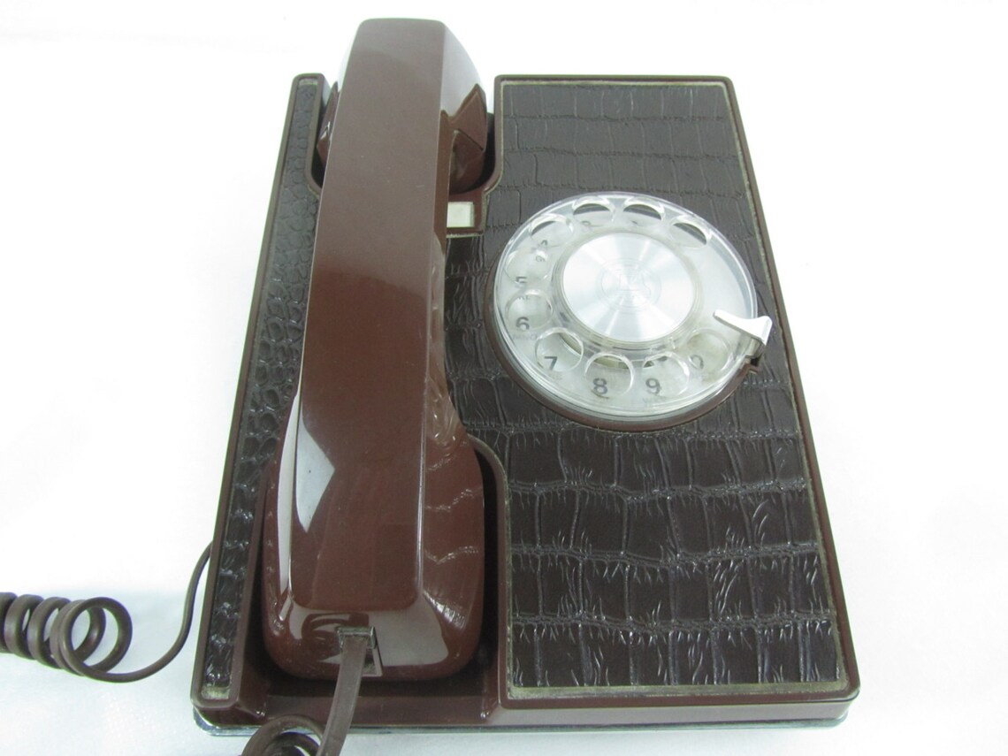 Vintage Dial Telephone, Brown Telephone, Faux Alligator Design, Dial ...