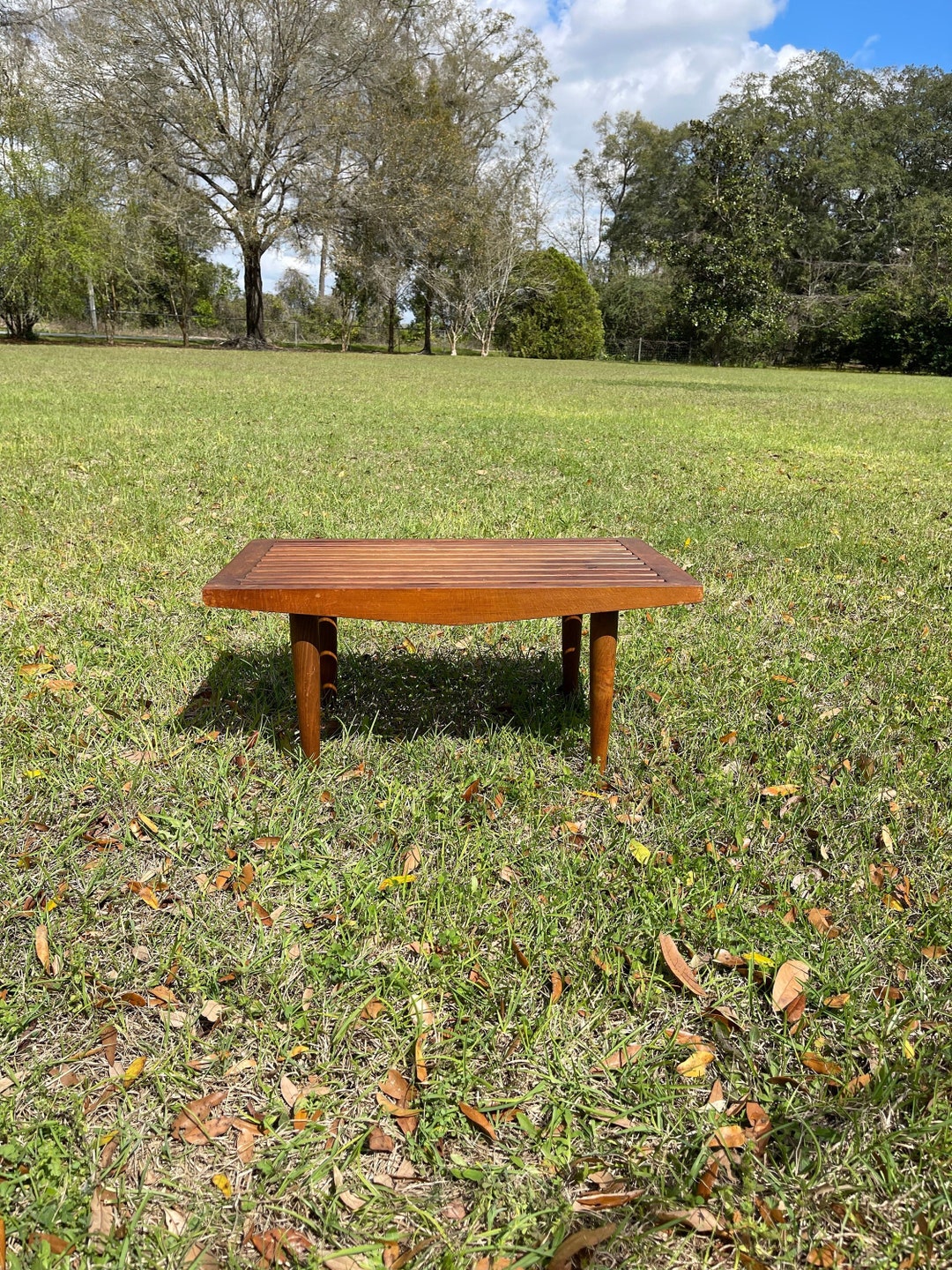 Vintage Wood Coffee Table, Slat Wood Bench, Mid Century Furniture,teak ...