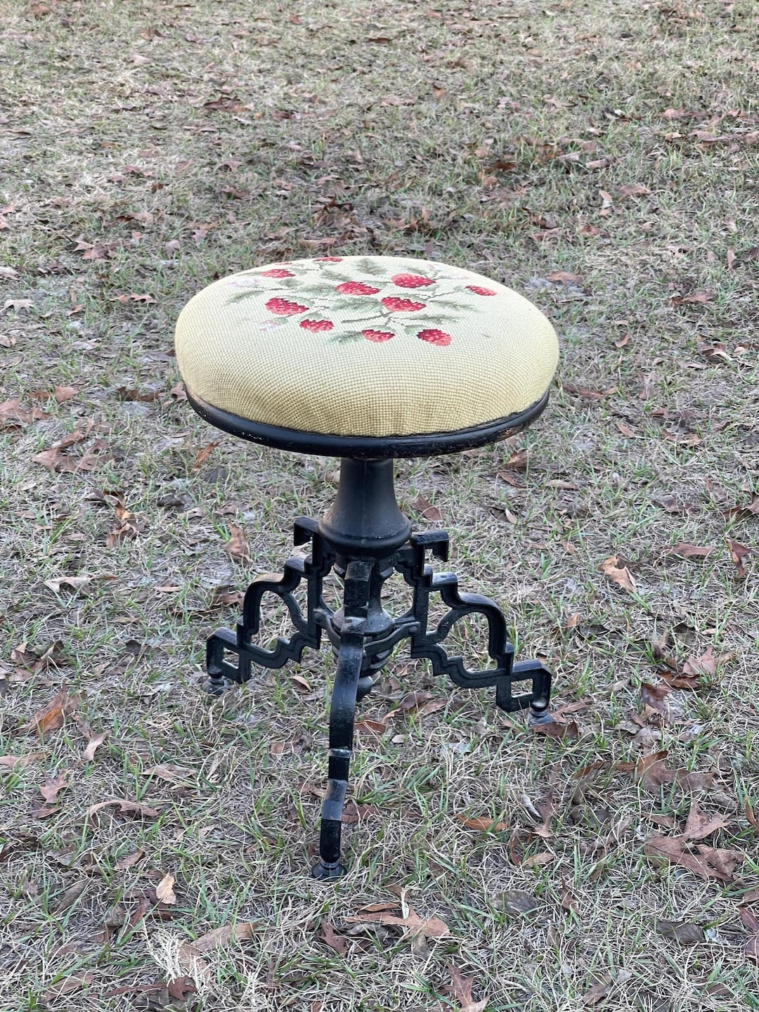 Antique Piano Stool, Iron Victorian Piano Stool, Needlepoint Stool ...