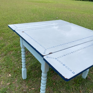 Antique Enamel Top Table, Extendable Enamel Table, Wood Furniture ...