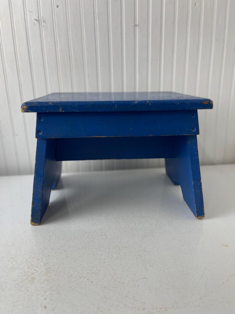Vintage Wood Stool, Foot Stool, Step Stool, Blue Footstool, Mud Room ...