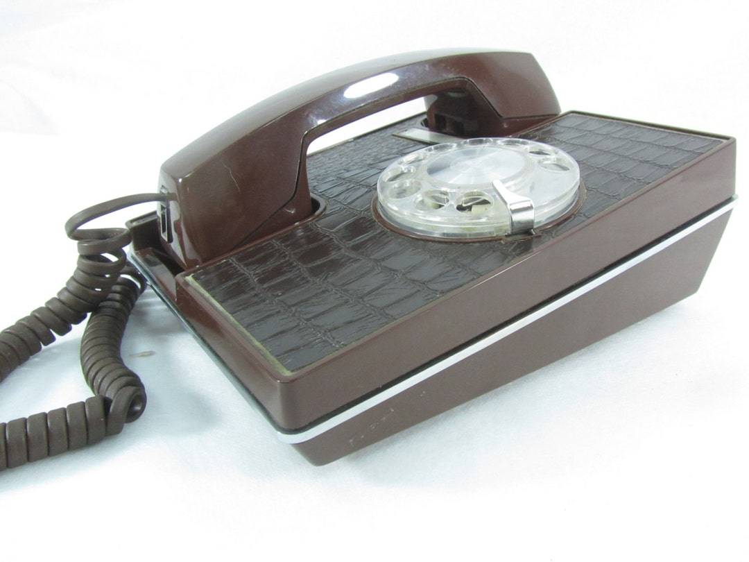 Vintage Dial Telephone, Brown Telephone, Faux Alligator Design, Dial ...