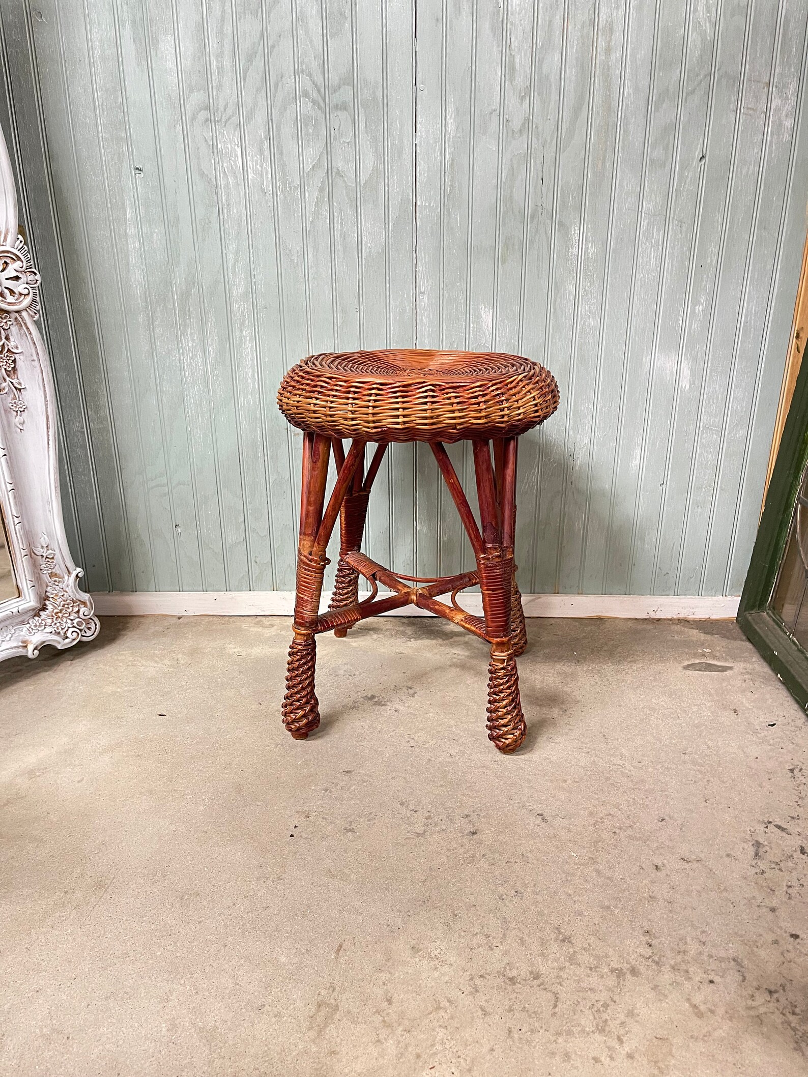 Vintage Wicker Stool Natural Wicker Foot Stool Antique - Etsy