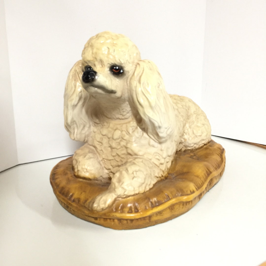 DOG FIGURINE, Ceramic Poodle, Poodle on Pillow, Large Poodle, 1950-70s ...