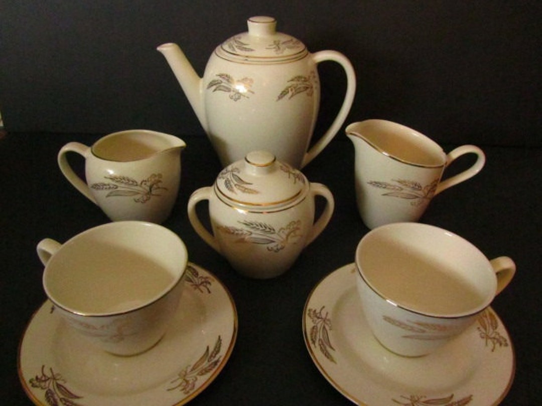 Tea Pot, Tea Set, Mid Century Tea Pot, Tea Cup, Gold Wheat, Dinnerware ...