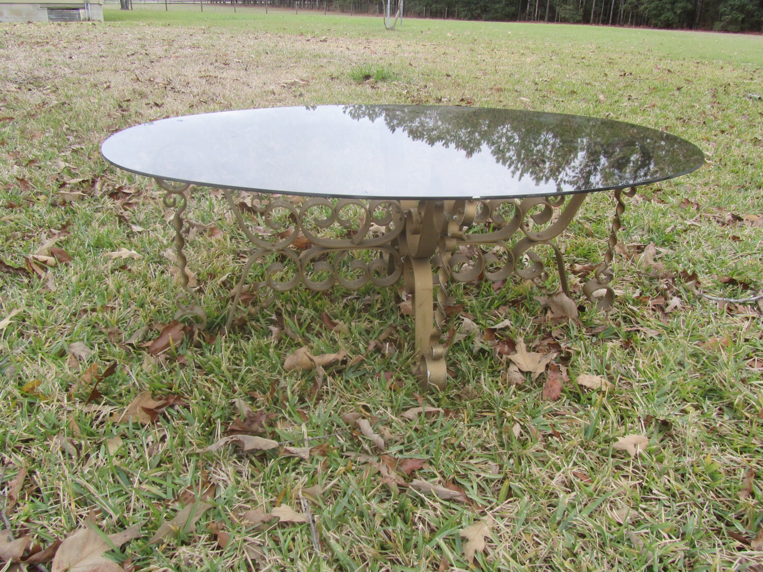 Metal Coffee Table Glass Top Table Gold Table Base Wrought - Etsy