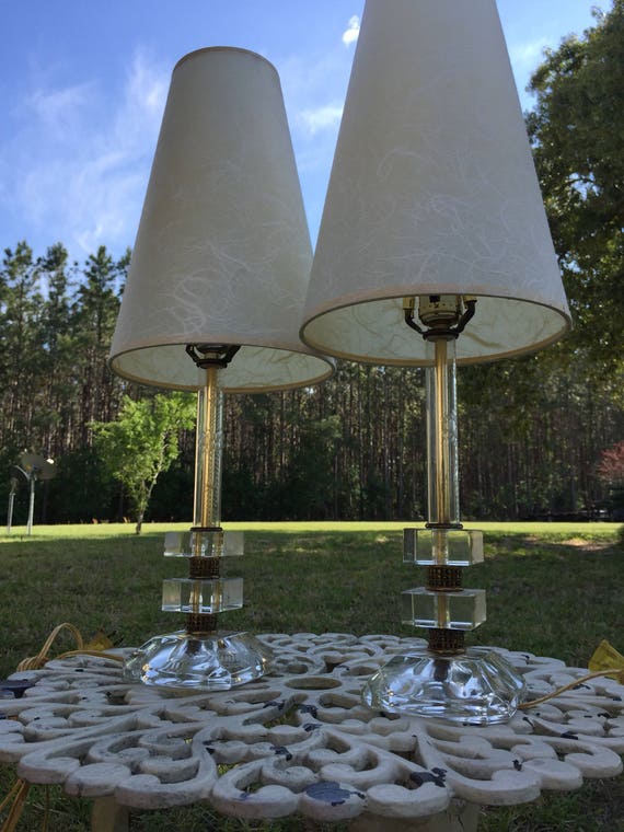 Vintage Lamp Mid Century Decor fiberglass Lamp Shade Cone Shade Accent Lamp Table Lamp Ethan Allen Etched Glas Glass Lamp Etsy UK