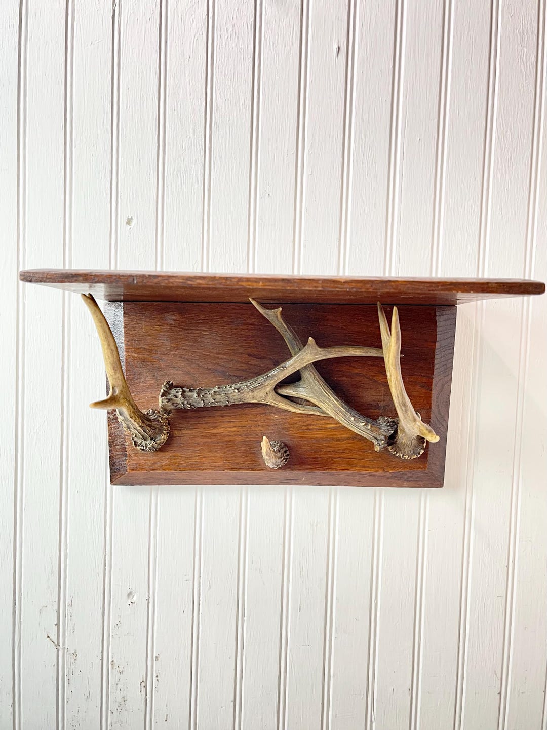 Vintage Antler Hat Rack, Deer Antler Shelf, Wall Decor, Cabin Decor ...