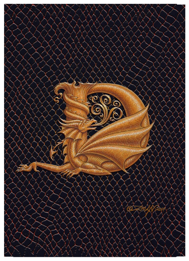 Dragon Letter "d" Art Print, an Ornate Fantasy Monogram From the ...