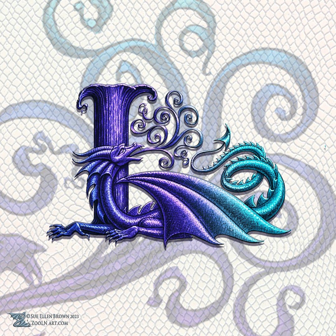 Dragon Letter "l" Art Print, an Ornate Fantasy Monogram From the ...