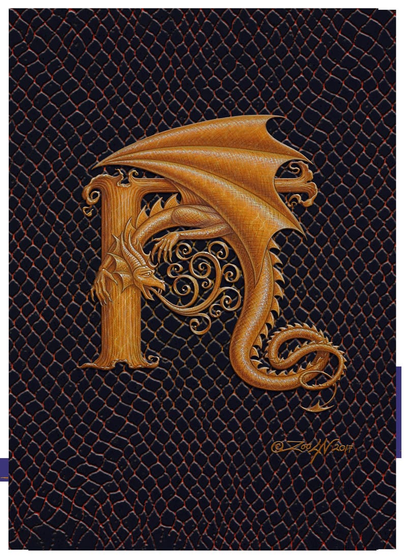 Dragon Letter "h" Art Print, an Ornate Fantasy Monogram From the ...
