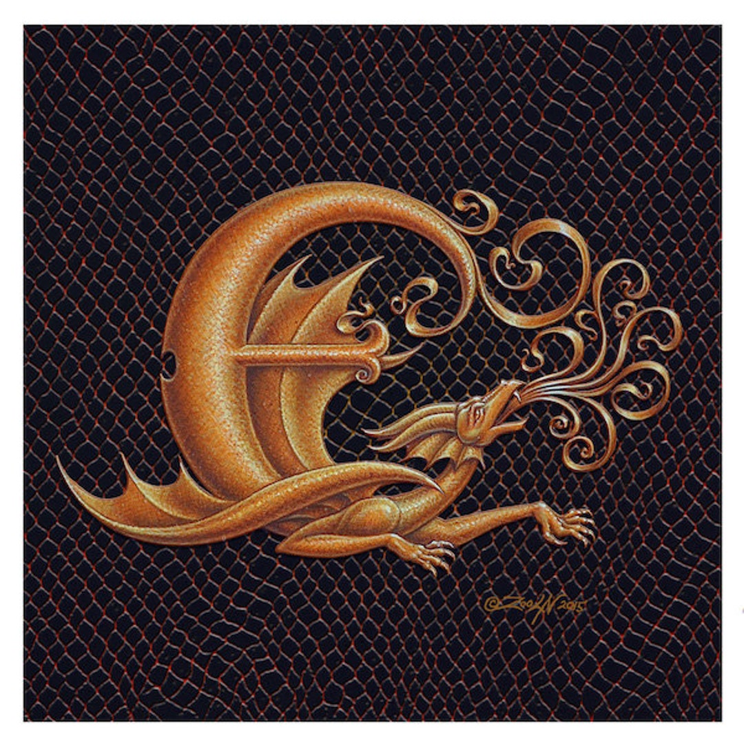 Dragon Letter e Art Print, an Ornate Fantasy Monogram From the ...