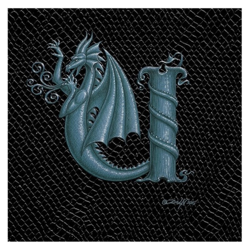 Dragon Letter uart Print, an Ornate Fantasy Monogram From the ...
