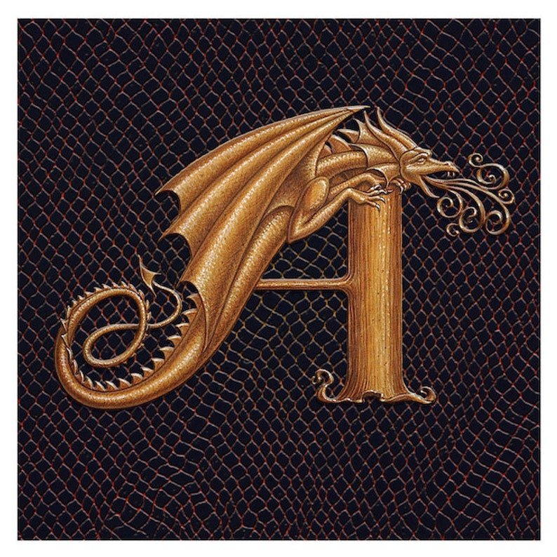 Dragon Letter "a" Art Print, an Ornate Fantasy Monogram From the ...