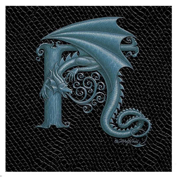 Dragon Letter hart Print, an Ornate Fantasy Monogram From the ...