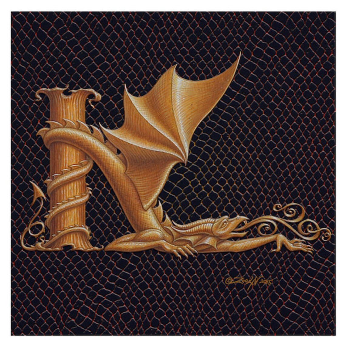 Dragon Letter kart Print, an Ornate Fantasy Monogram From the ...