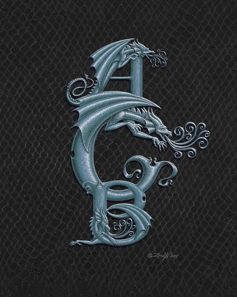 A Custom Three (3) Letter Dragon Monogram or Name - Etsy