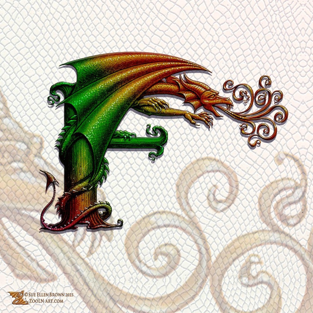 Dragon Letter "f" Art Print, an Ornate Fantasy Monogram From the ...
