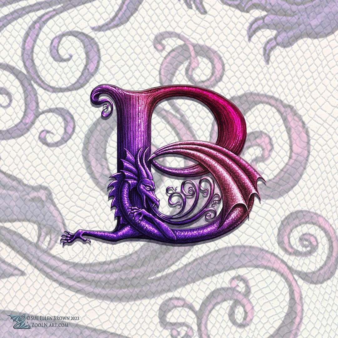 Dragon Letter "b" Art Print, an Ornate Fantasy Monogram From the ...