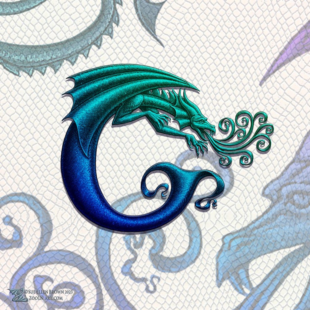 Dragon Letter "c" Art Print, an Ornate Fantasy Monogram From the ...