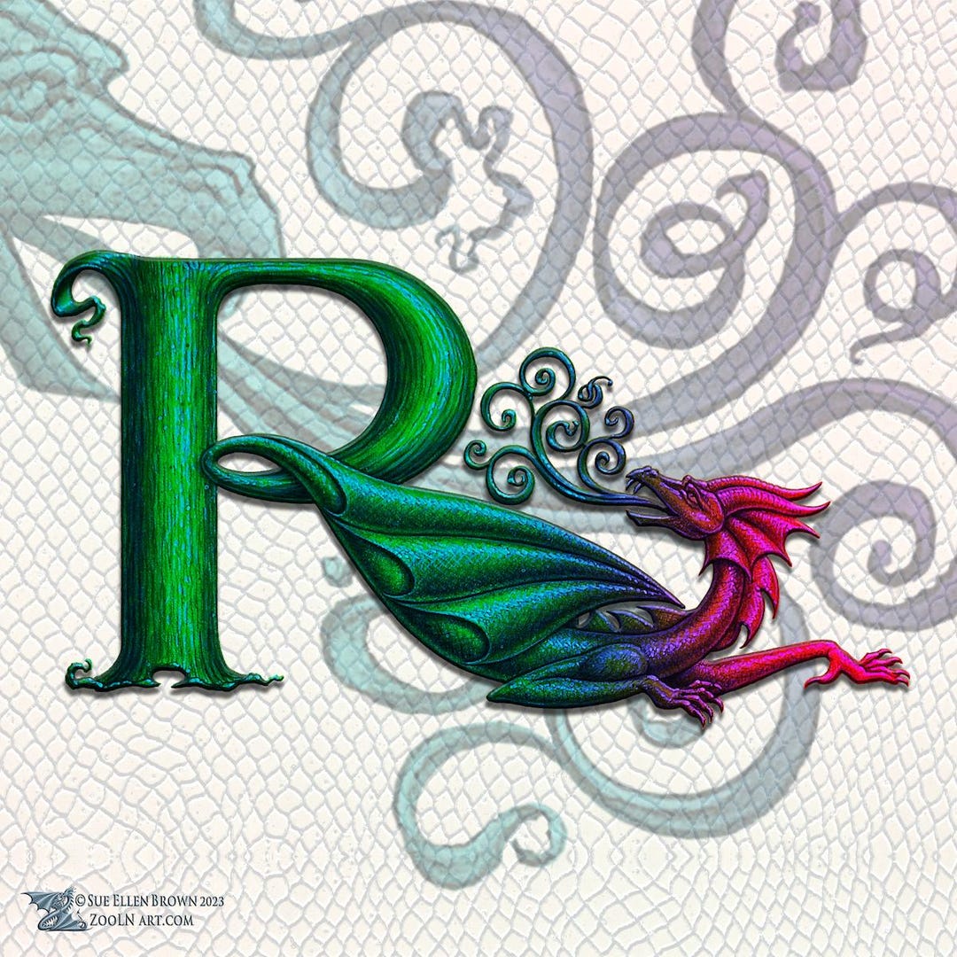 Dragon Letter "r" Art Print, an Ornate Fantasy Monogram From the ...