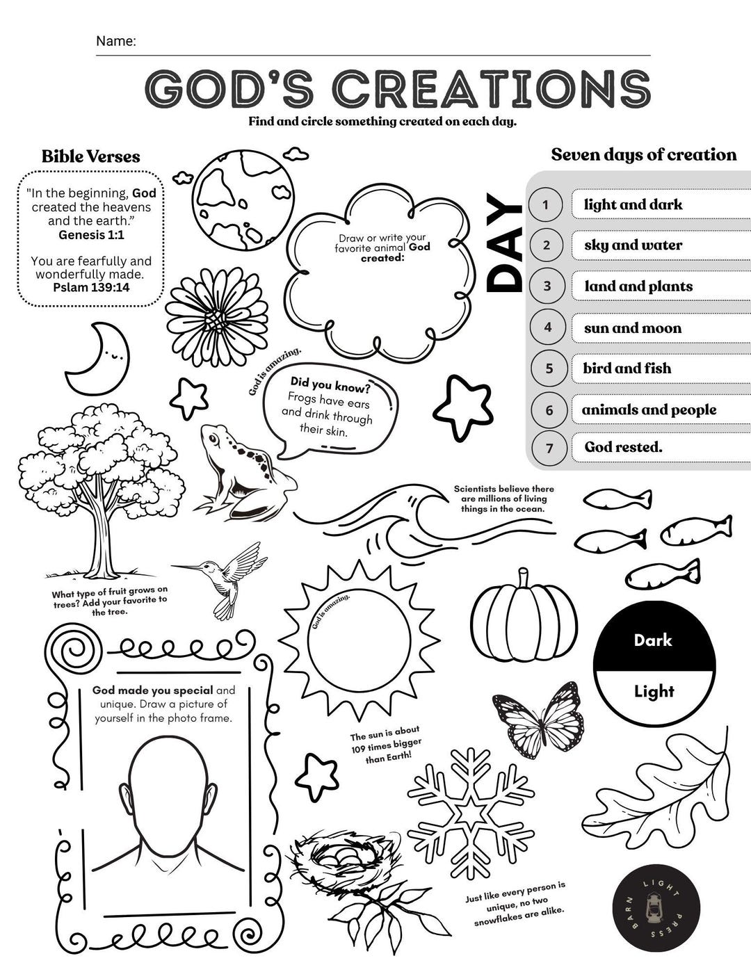 God's Creations Worksheet for Kids - Etsy