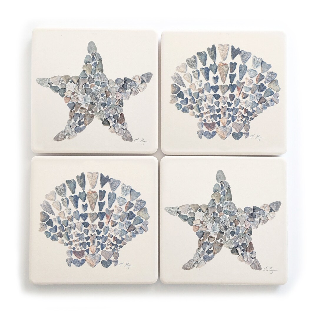 Starfish Coasters, Scallop Shell Coasters, Beach Coaster Set, Coastal ...