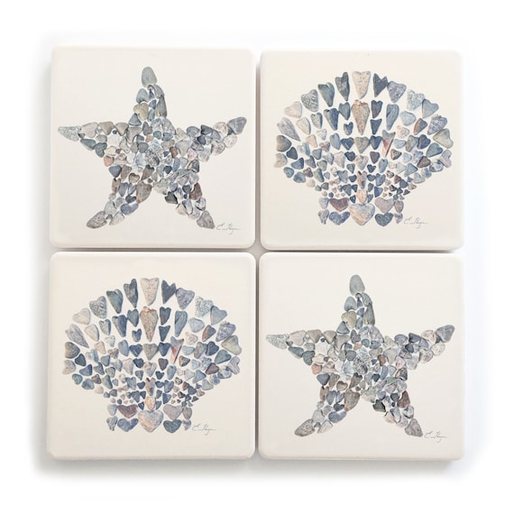Starfish Coasters Scallop Shell Coasters Beach Coaster Set - Etsy