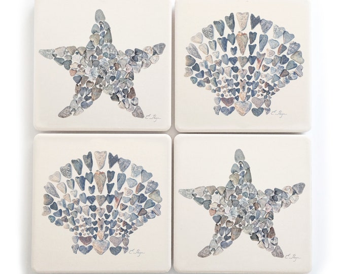 Beaded Coaster- Pink Shell Set of 4 | Birthday Gift, Coastal Table ...