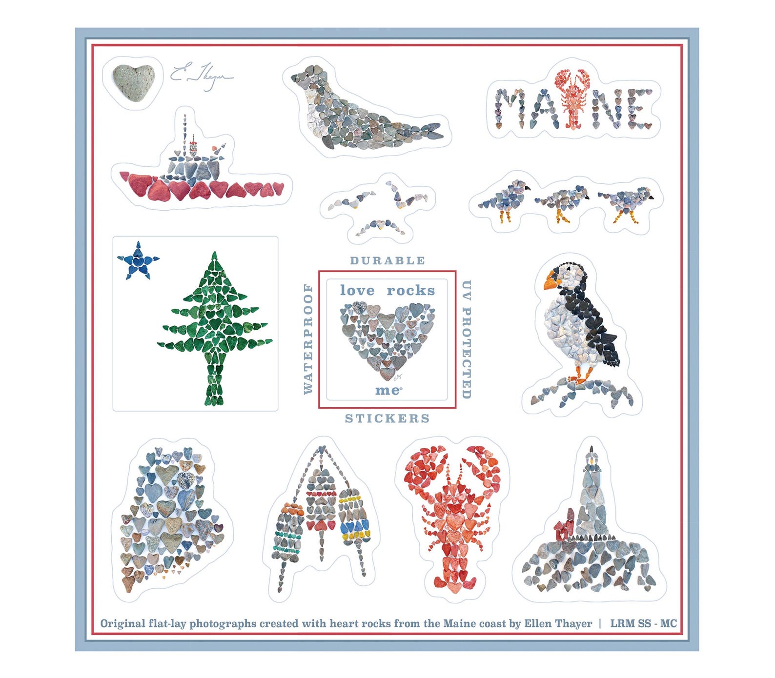 Maine Coast Vinyl Sticker Sheet, New England Decals, Lobster, Puffin ...