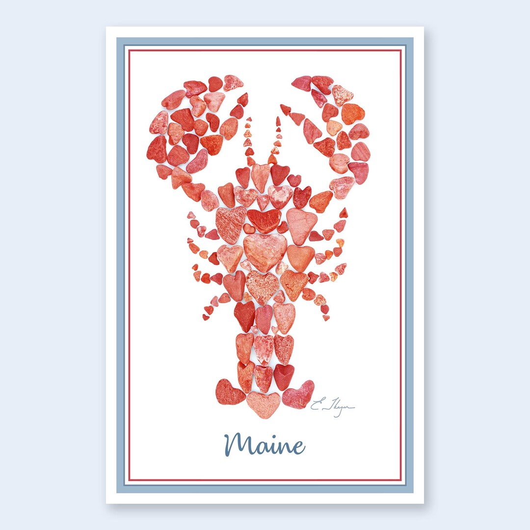 Maine Lobster Postcard, ME Love Wedding Invitations, Heart Rocks Art - Etsy