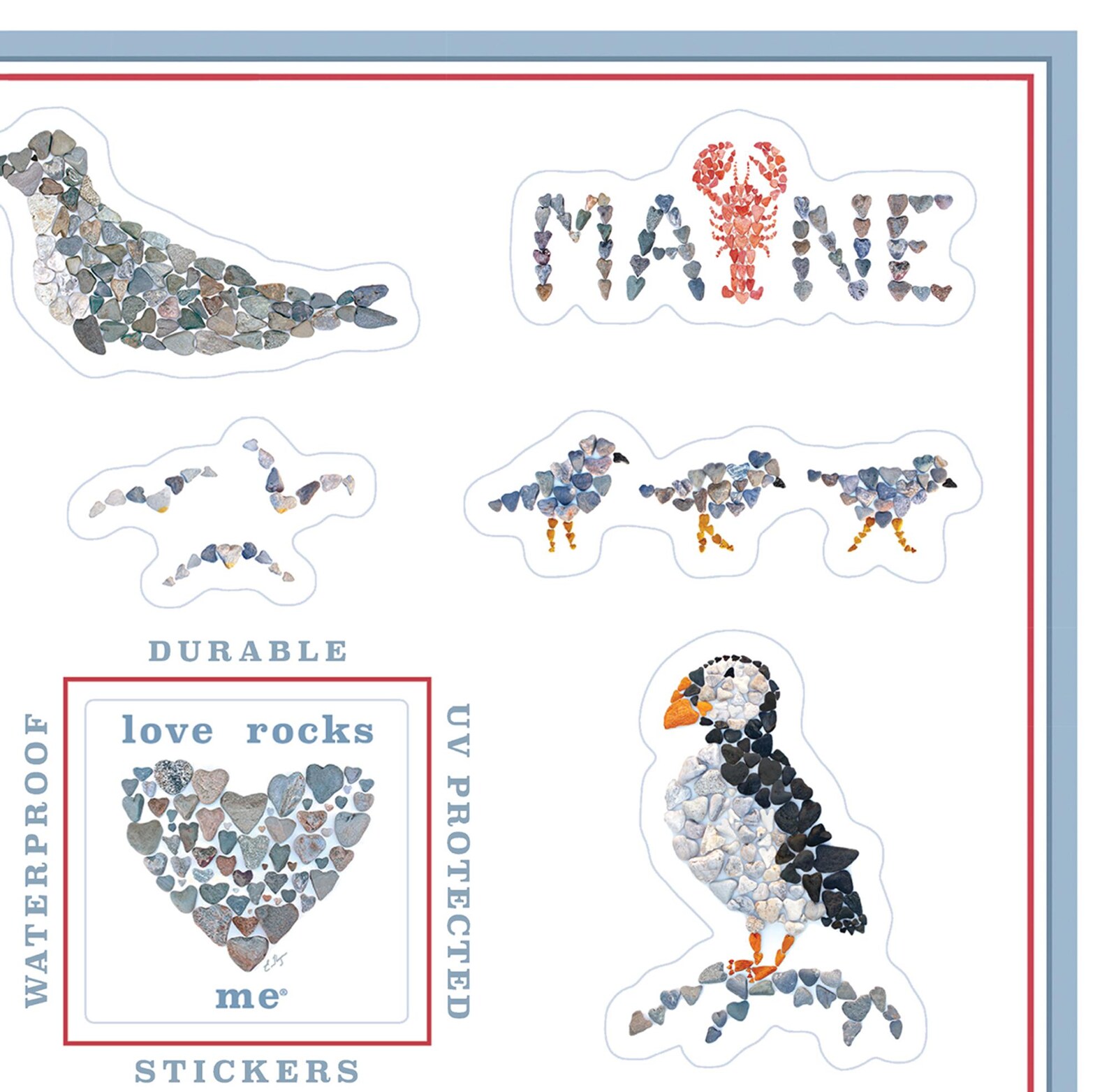 Maine Coast Vinyl Sticker Sheet, New England Decals, Lobster, Puffin ...