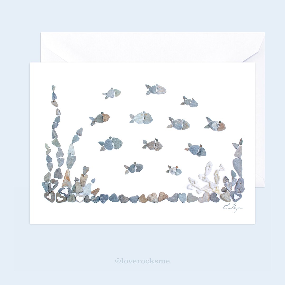 School of Fish Card, Fish Valentine Card, Under the Sea Art, Sea Life ...