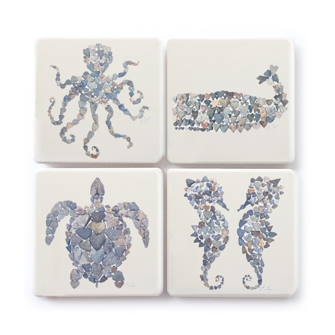 Sea Life Coasters, Coastal Coasters, Nautical Coasters, Sea Life Decor ...