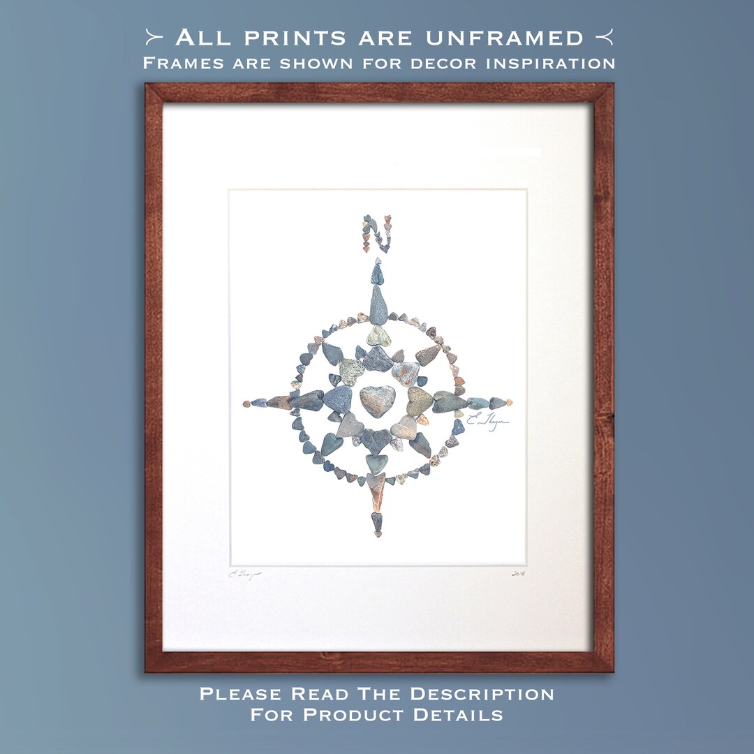 Compass Rose Print, Compass Wall Art, Nautical Print, Coastal Art Print ...