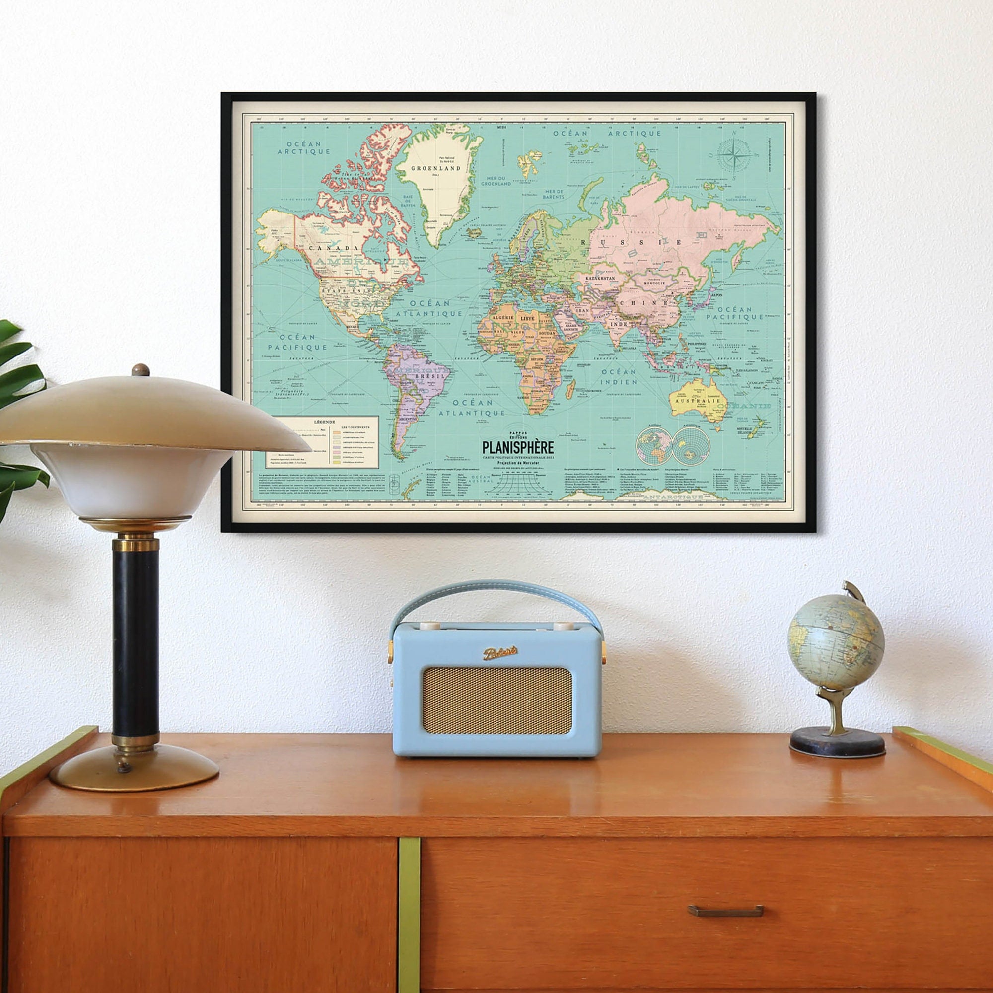 French Poster Current World Map Vintage Style Detailed - Etsy UK