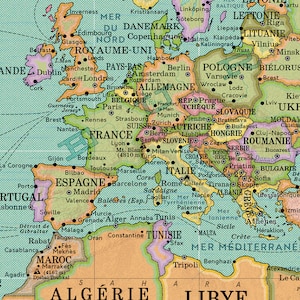 French Poster Current World Map Vintage Style Detailed Planisphere ...