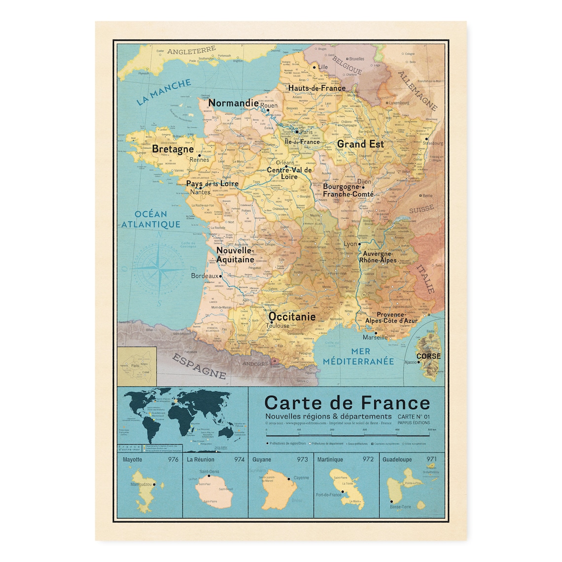Vintage France Map Poster With New Regions and Departments - Etsy UK