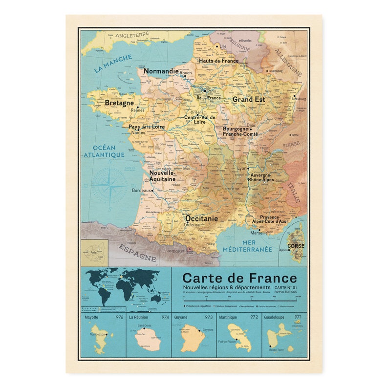 Vintage France Map Poster With New Regions and Departments - Etsy UK