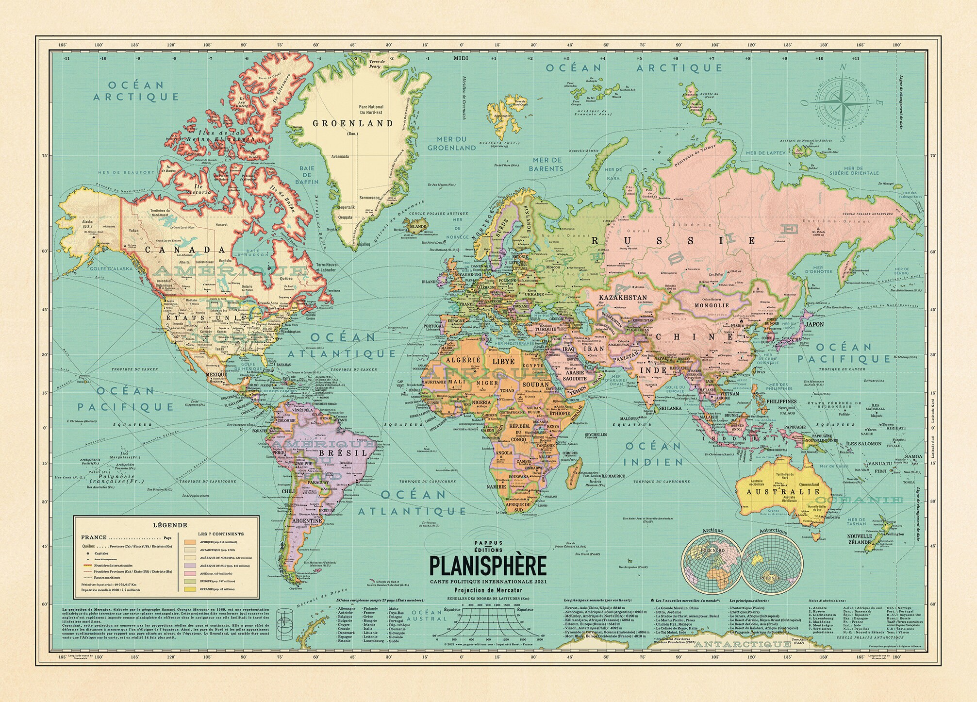 French Poster Current World Map Vintage Style Detailed | Etsy UK