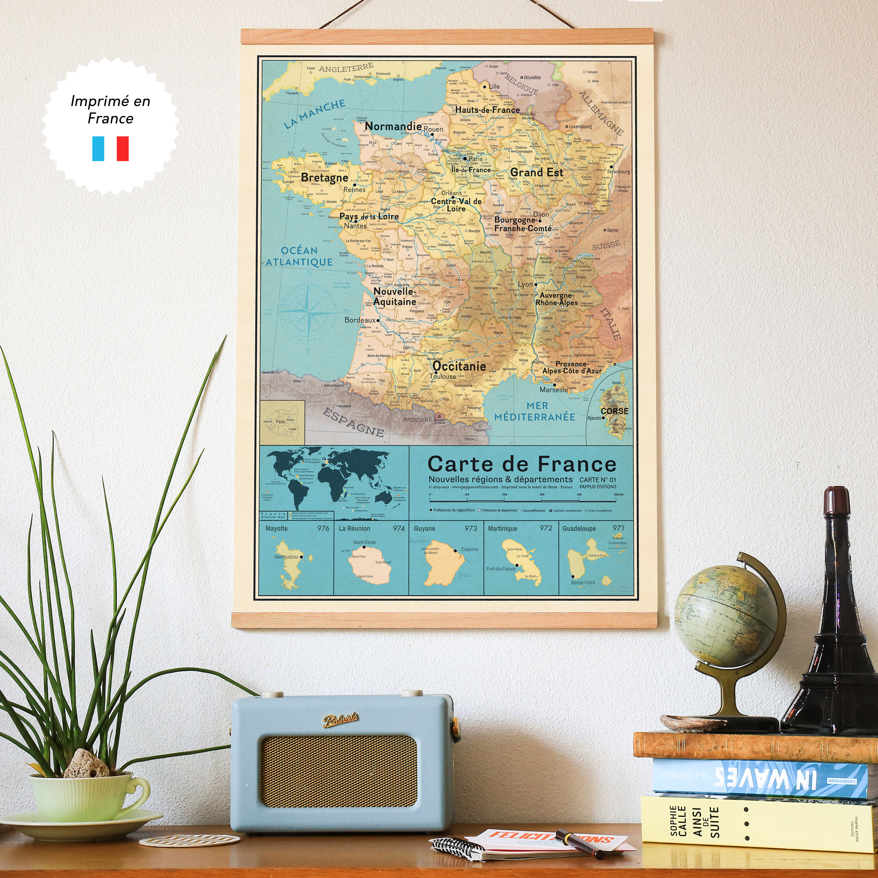 Retro Style Map Poster of France With New Regions and Departments ...