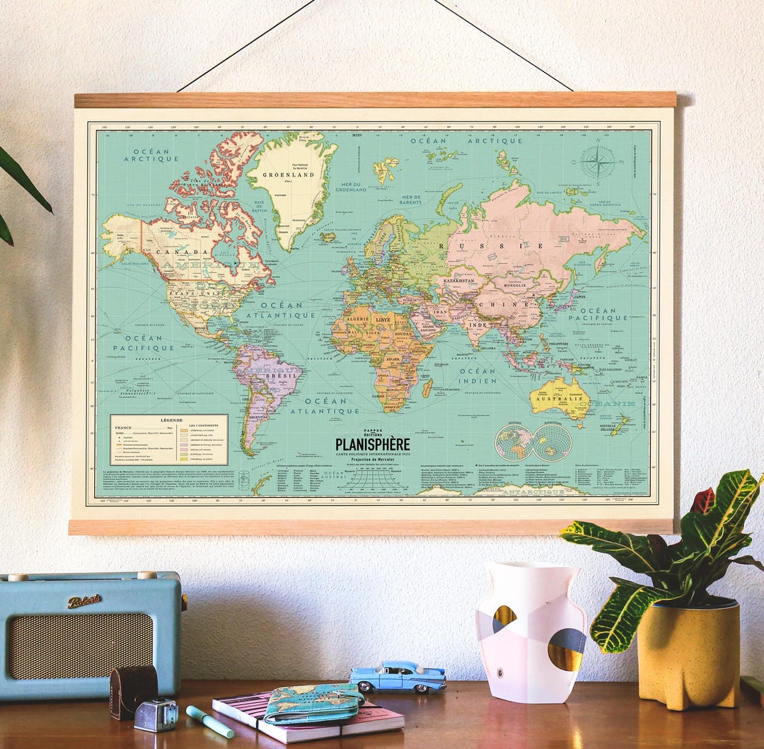 Current World Map Poster Kit, XL, World Map, Detailed Vintage Style ...