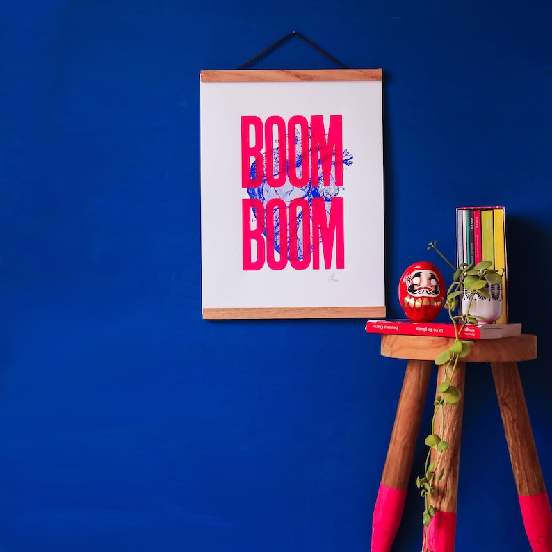 Poster Silkscreened Heart Boom Boom Rose Fluo A3 Signed by | Etsy