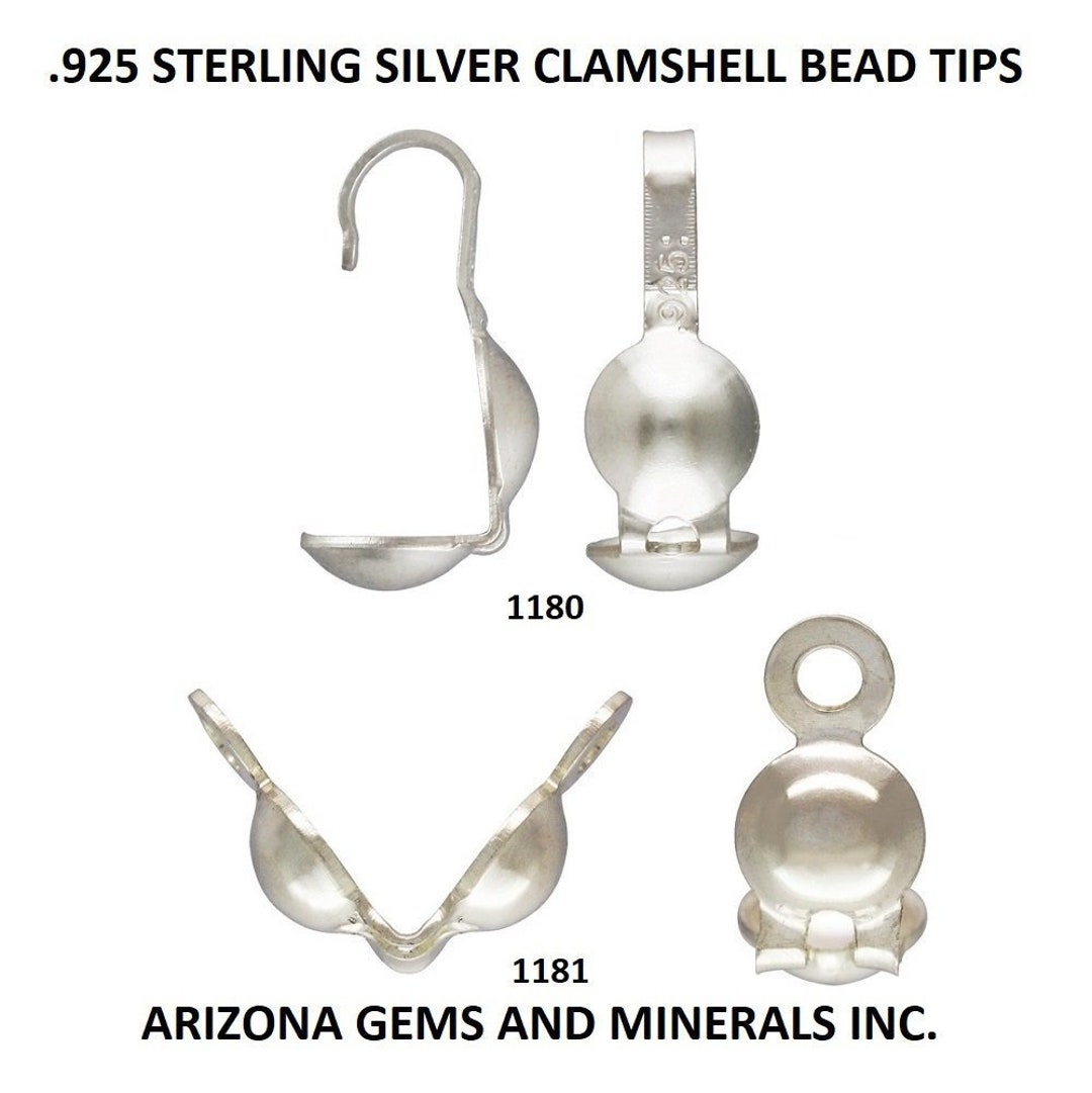 Sterling Silver .925 Clamshell Bead Tip. Approx. 20 Pc. or 50 Pc. 100 ...