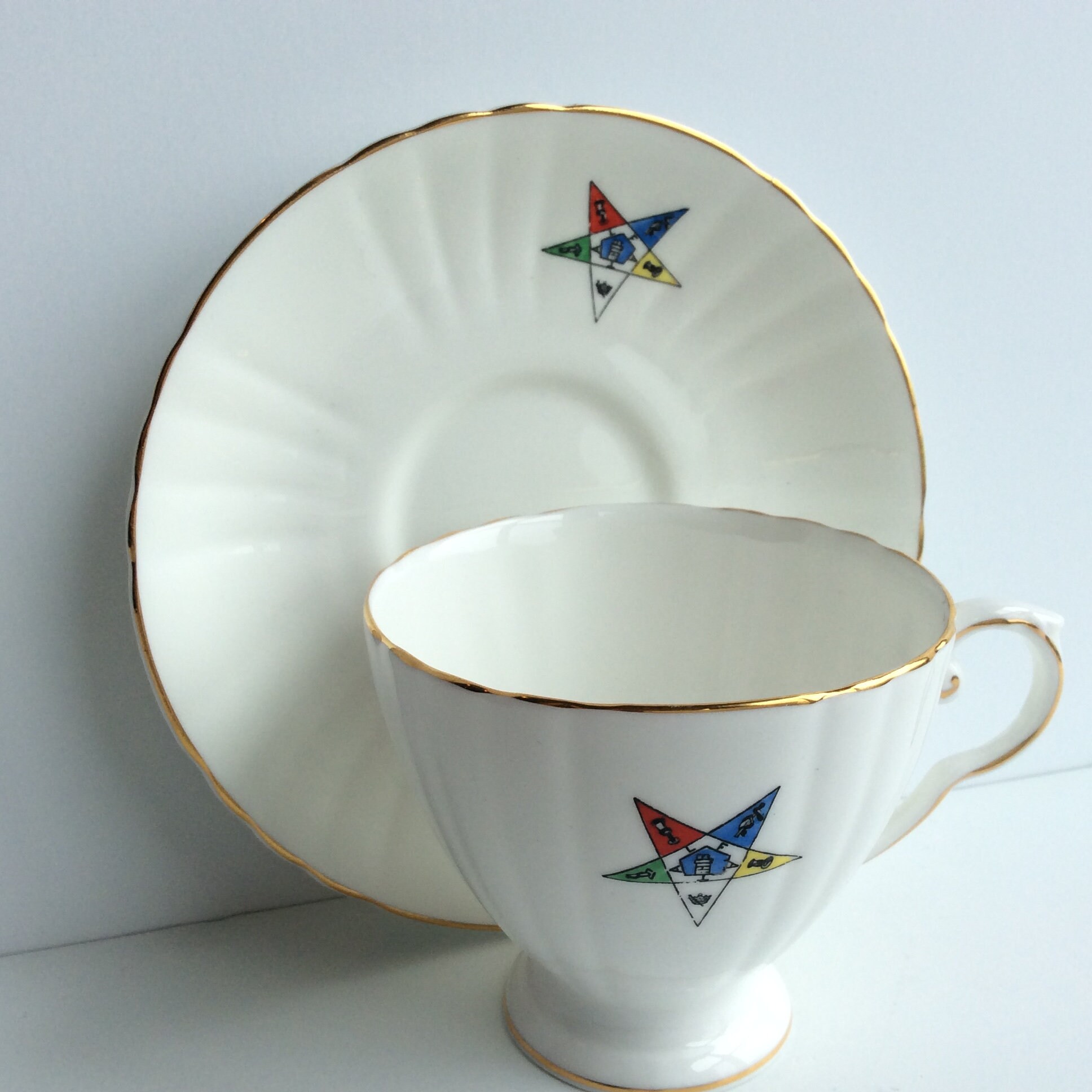 1950’s Royal Grafton Masonic Vintage Tea Cup Set, White and Gold ...