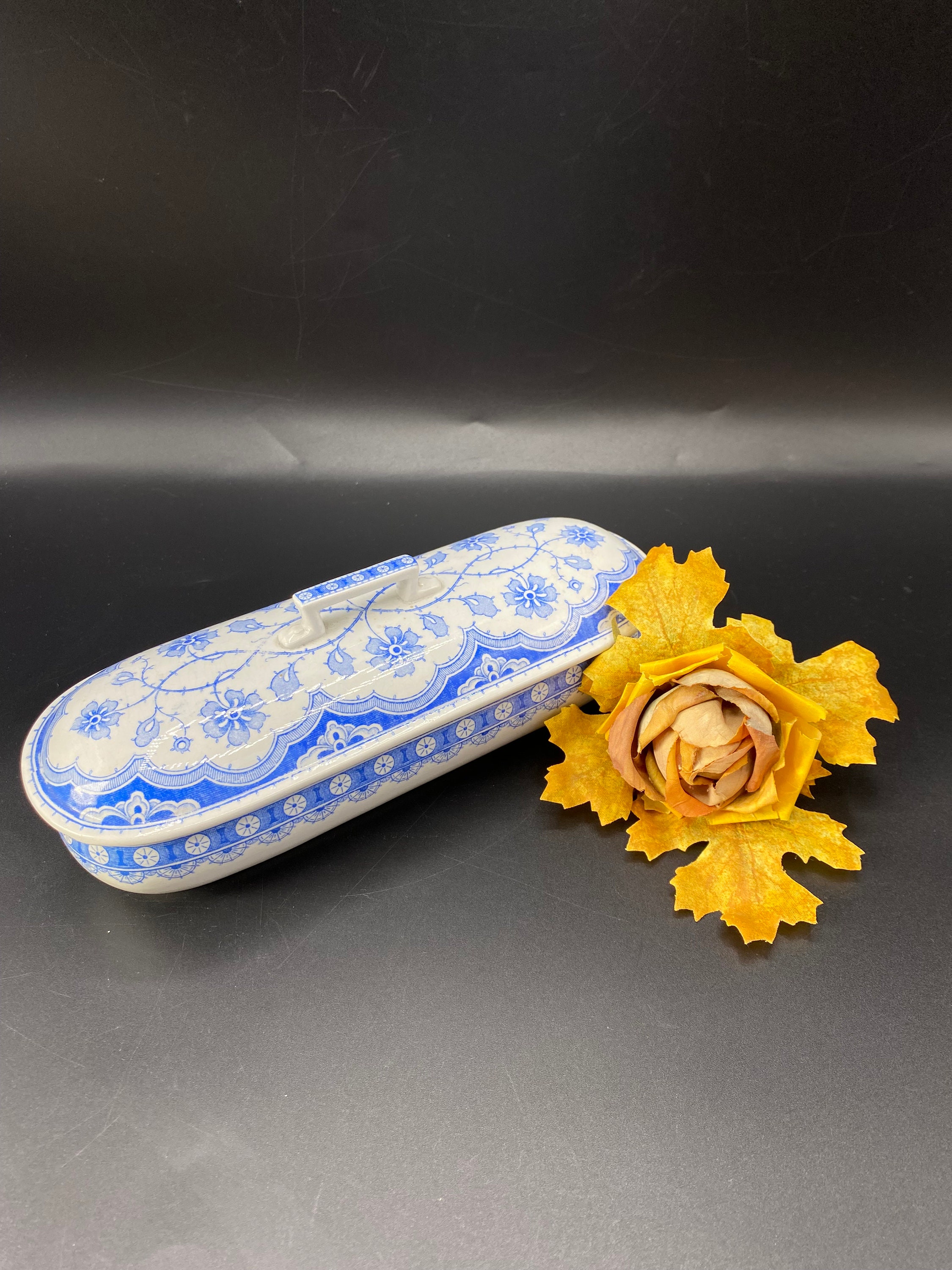 1920's French Razor Box Blue Transfer Decoration Stoneware, Lidded ...